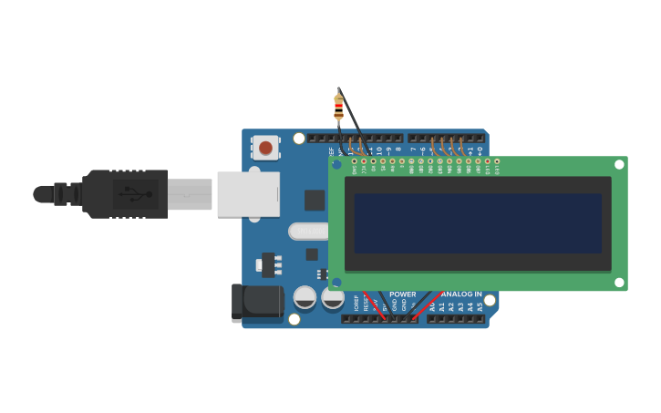 Circuit design Scrolling text display on lCD - Tinkercad