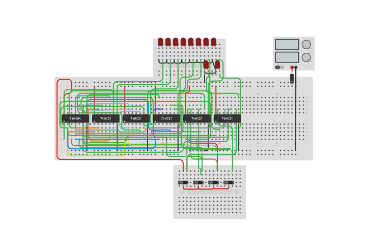 Circuit design BCD TO DECIMAL DECODER - Tinkercad