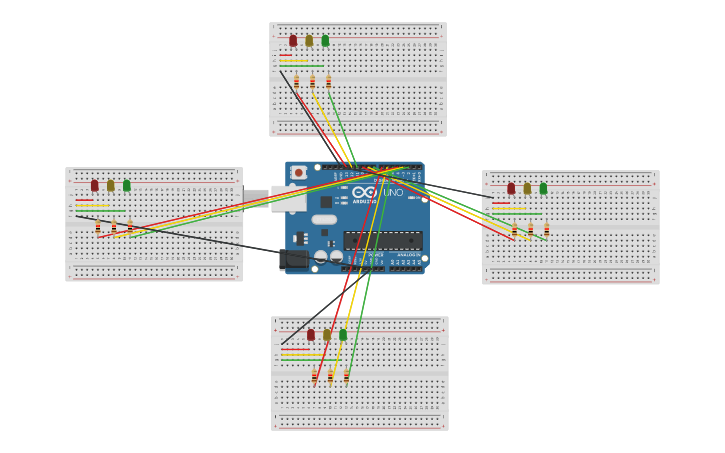 Circuit design traffic signals system - Tinkercad