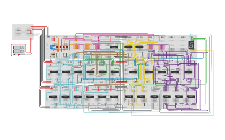 Circuit design Display de 7 segmentos-compuertas lógicas - Tinkercad