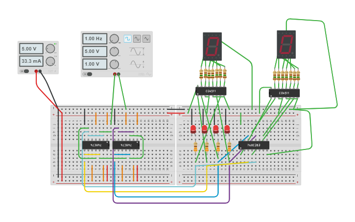 Circuit design Down Counter | Tinkercad