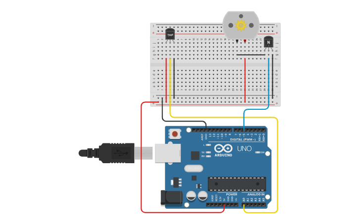 Circuit design Temperature controlled fan - Tinkercad