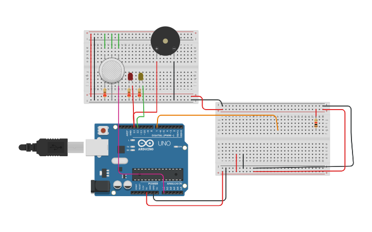 Circuit design gas alarm - Tinkercad
