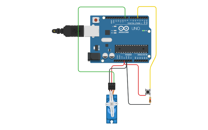 Circuit design servo motor with push button - Tinkercad
