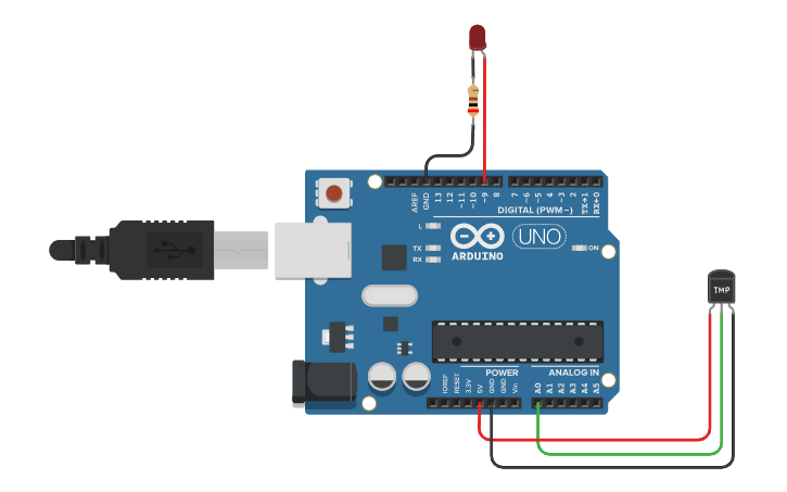 Circuit design [LUBAO] Prelim Exam: Lab Activity #2 - LED Temp Sensor | Tinkercad