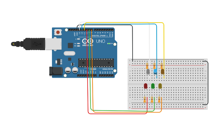 Circuit design Secuencias de 6 Leds | Tinkercad