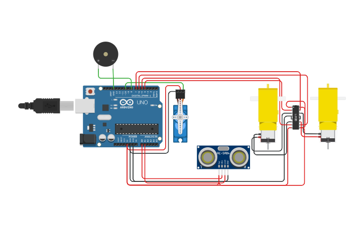 Circuit Design Obstacle Avoiding Car Tinkercad
