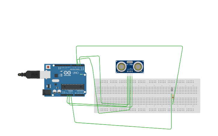 Circuit design ultrasonic sensor using block code - Tinkercad