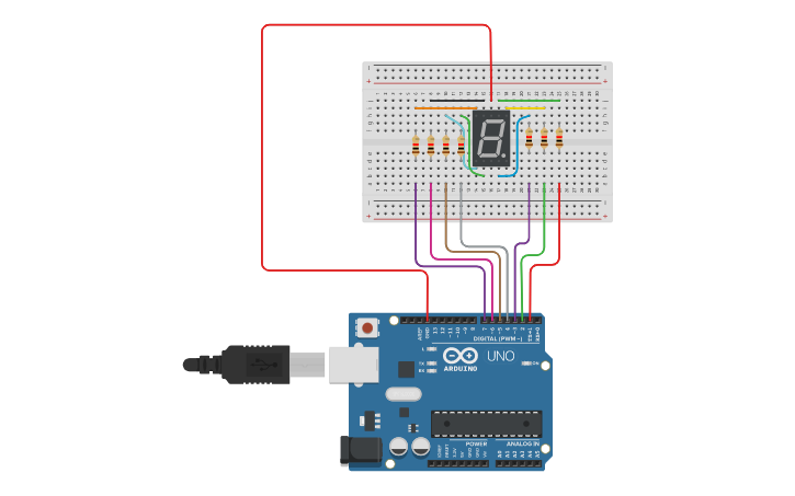 Circuit design Contador del 0 al 9 - Tinkercad