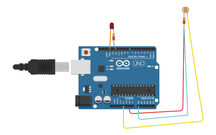 Circuit design Program 8 - Light dependent sensor - Tinkercad
