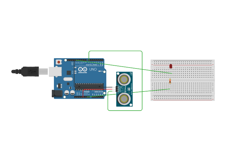 Circuit design Ultrasonic sensor - Tinkercad