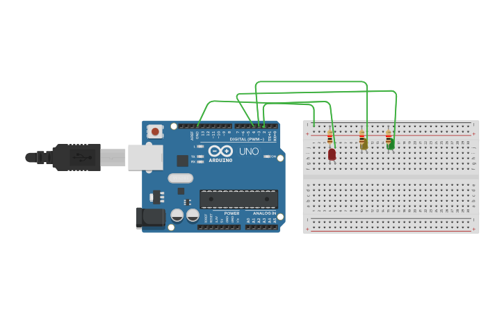 Circuit design traffic lights using LED - Tinkercad