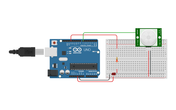 Circuit design Sensor de Presença - Tinkercad Circuit design Sensor de Presença - Tinkercad