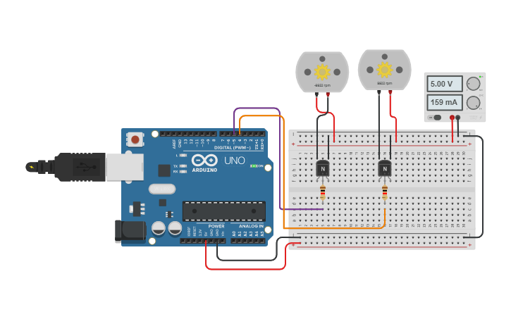 Circuit design Motores | Tinkercad