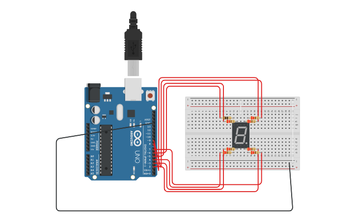 Circuit design Number 0-9 Toggle 1s Delay - Tinkercad