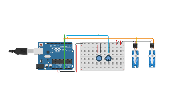Circuit design Código: Arduino braço robótico com joystick simulado e ... Circuit design Código: Arduino braço robótico com joystick simulado e ...