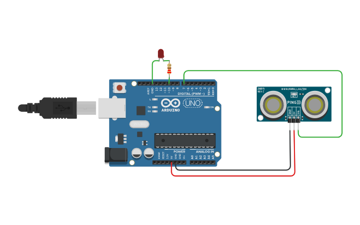 Circuit design Ultrasonic LED - Blocks - Tinkercad