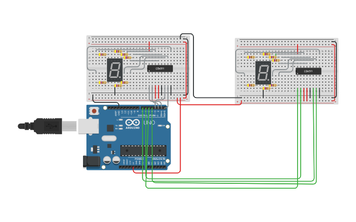 Circuit design Puerto 7 segmentos - Tinkercad