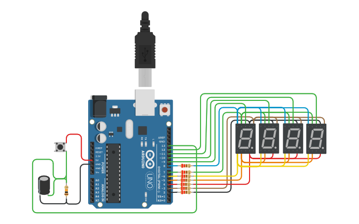 Circuit design counter-4-digit 7-segment LED Display - Tinkercad
