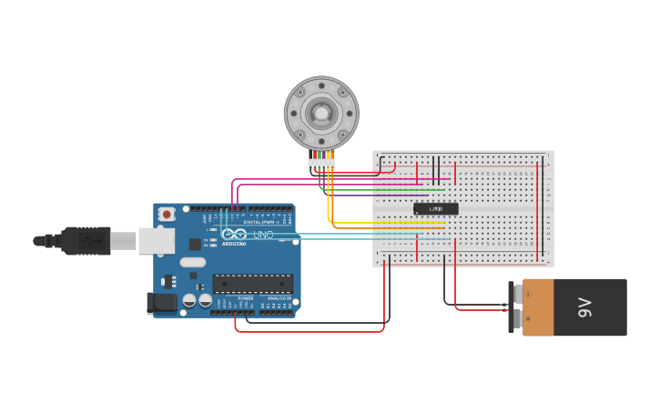 Circuit design Control motor paso a paso - Tinkercad