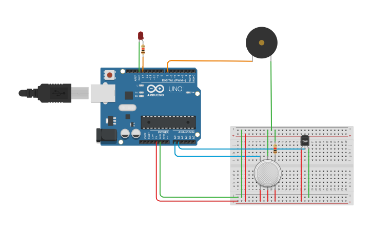 Circuit design Fire Alarm System Using Arduino - Tinkercad