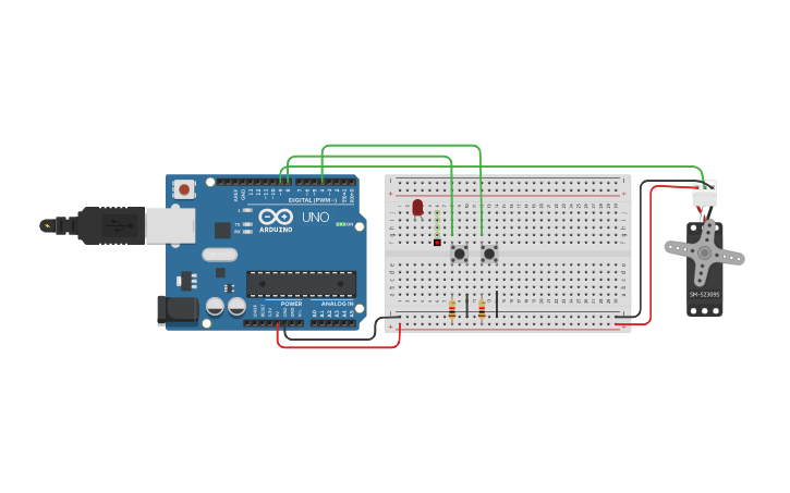 Circuit design Servo Motor with Two Buttons - Tinkercad