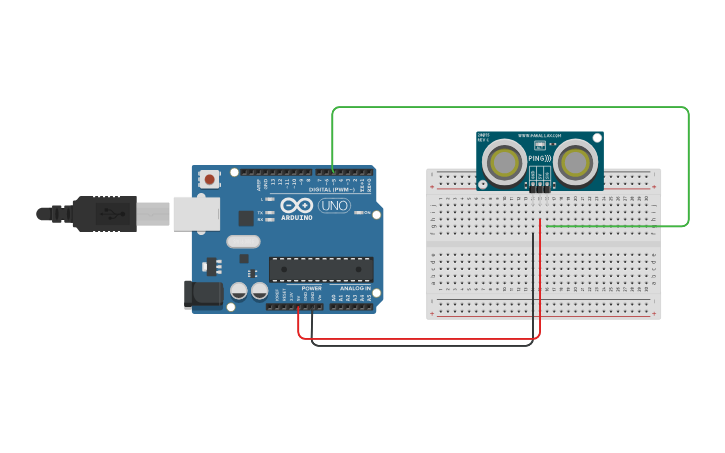 Circuit design Sonar (Distance) Trig and echo | Tinkercad