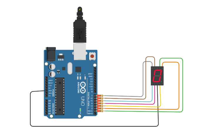 Circuit design DISPLAY 7 SEGMENTOS - Tinkercad