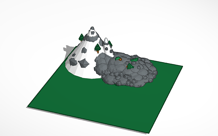 3D design mountain with land slide lake and forest - Tinkercad