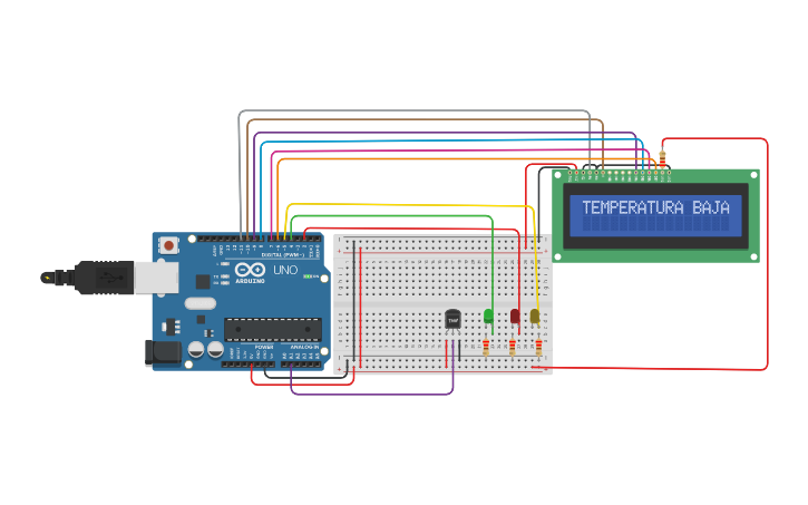 Circuit design Sensor de Temperatura Con Pantalla LCD | Tinkercad