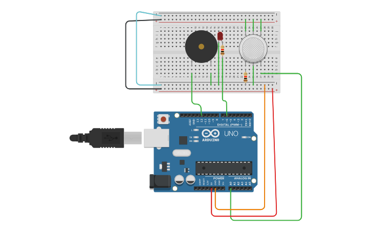 Circuit design 5. MQ1 gas sensor 181173535 | Tinkercad