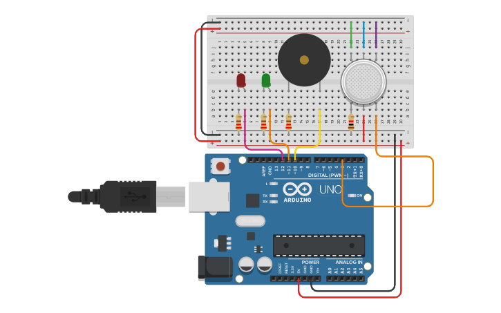 Circuit design LPG Gas Leak Sensor - Tinkercad