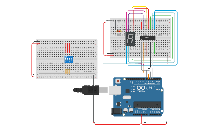 Circuit design 7 segment and switch - Tinkercad