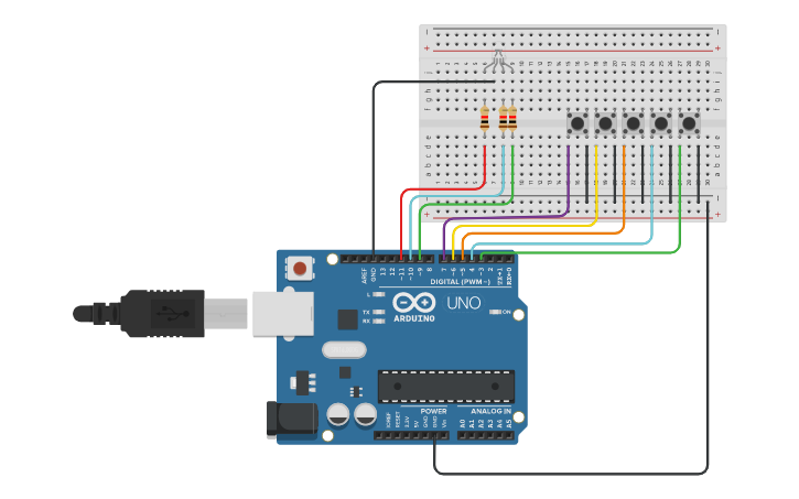 Circuit design Switch LED RGB | Tinkercad