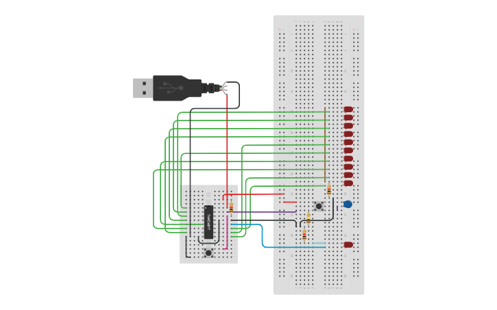 Circuit design Decimal Counter with Decoder - Tinkercad