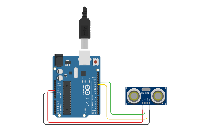 Circuit design Teste Pratica 17 - Ultrasonic Distance Sensor | Tinkercad