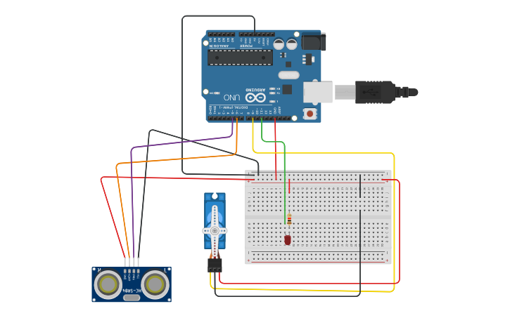 Circuit design 自動感應垃圾桶 - Tinkercad