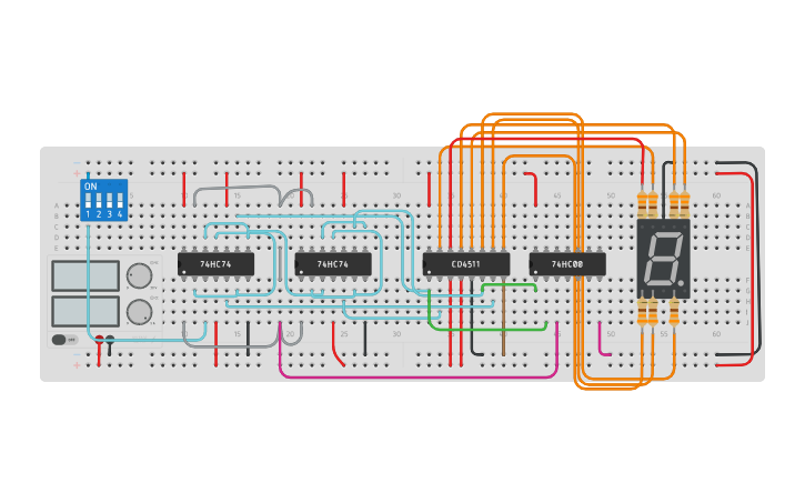 Circuit design Week 13-1. Asynchronous Counter BCD using D FF | Tinkercad