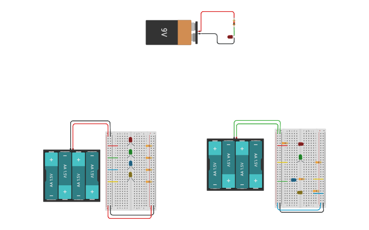 Circuit design 4 LED circuit - neat wiring vs messy wiring | Tinkercad