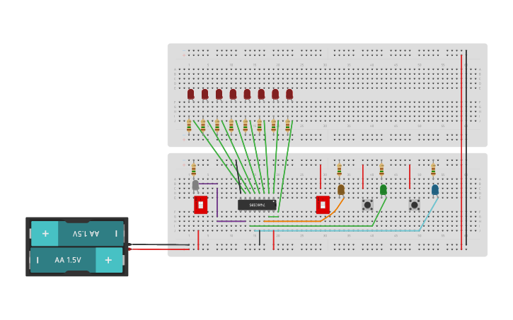Circuit design Simple shift register example with comments - Tinkercad