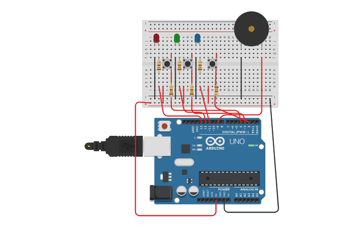 Circuit design Piano com Buzzer - Tinkercad