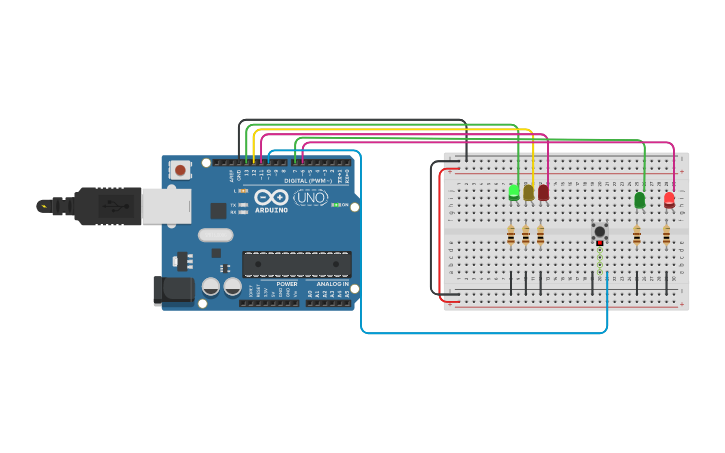 Circuit design Carros e Pedestres - Tinkercad
