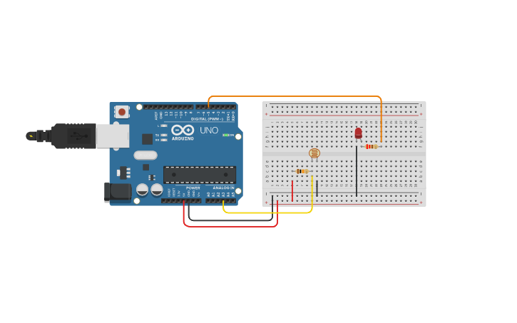 Circuit design LDR+LED | Tinkercad