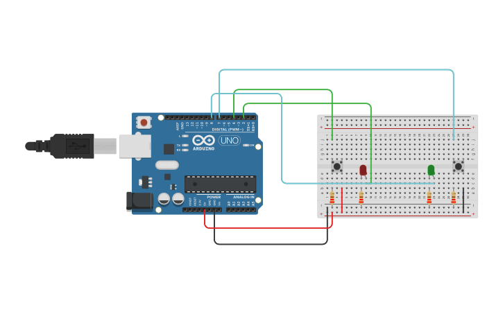 Circuit design Multiple Push Buttons - Tinkercad