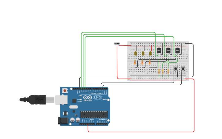 Circuit Design 3 Led Comandati Da Mosfet Tinkercad