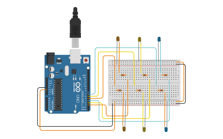 Circuit design 2-way traffic light - Tinkercad