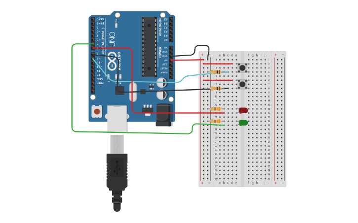 Circuit design two buttons - Tinkercad