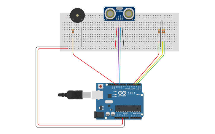 Circuit Design Distance Sensor Mesafe Tinkercad