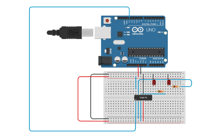Circuit design IC 74HC73 - Tinkercad
