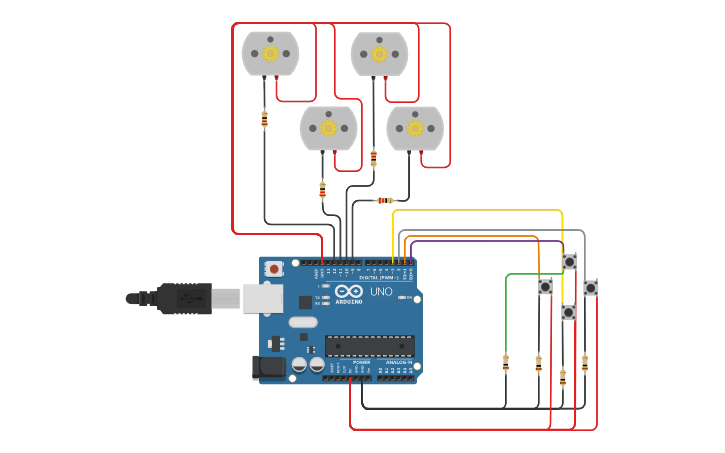 Circuit design Copy of Alunos - 4 motores no arduino | Tinkercad